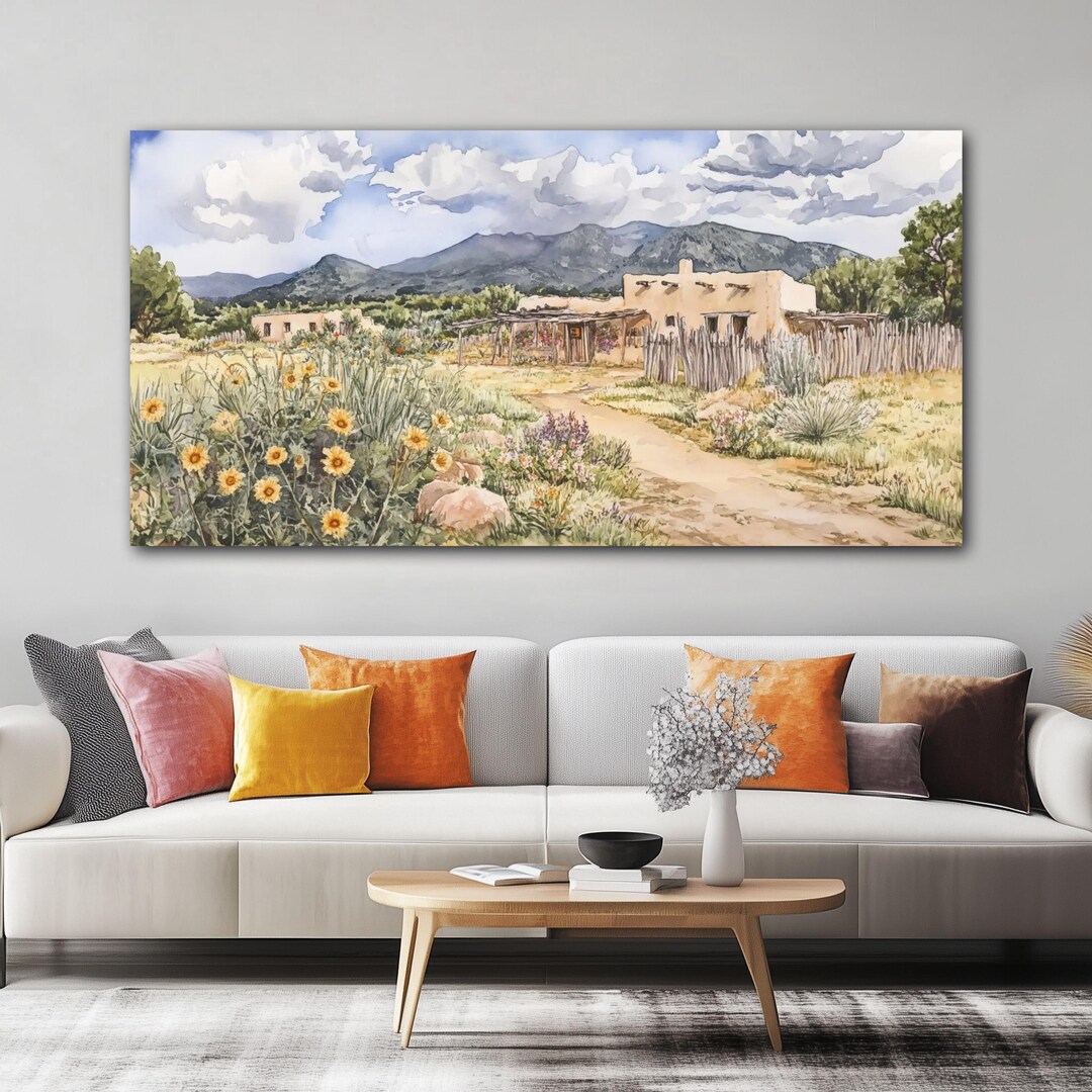 Southwest Nostalgic Adobe Homestead Canvas Wall Art - Watercolor Style ...