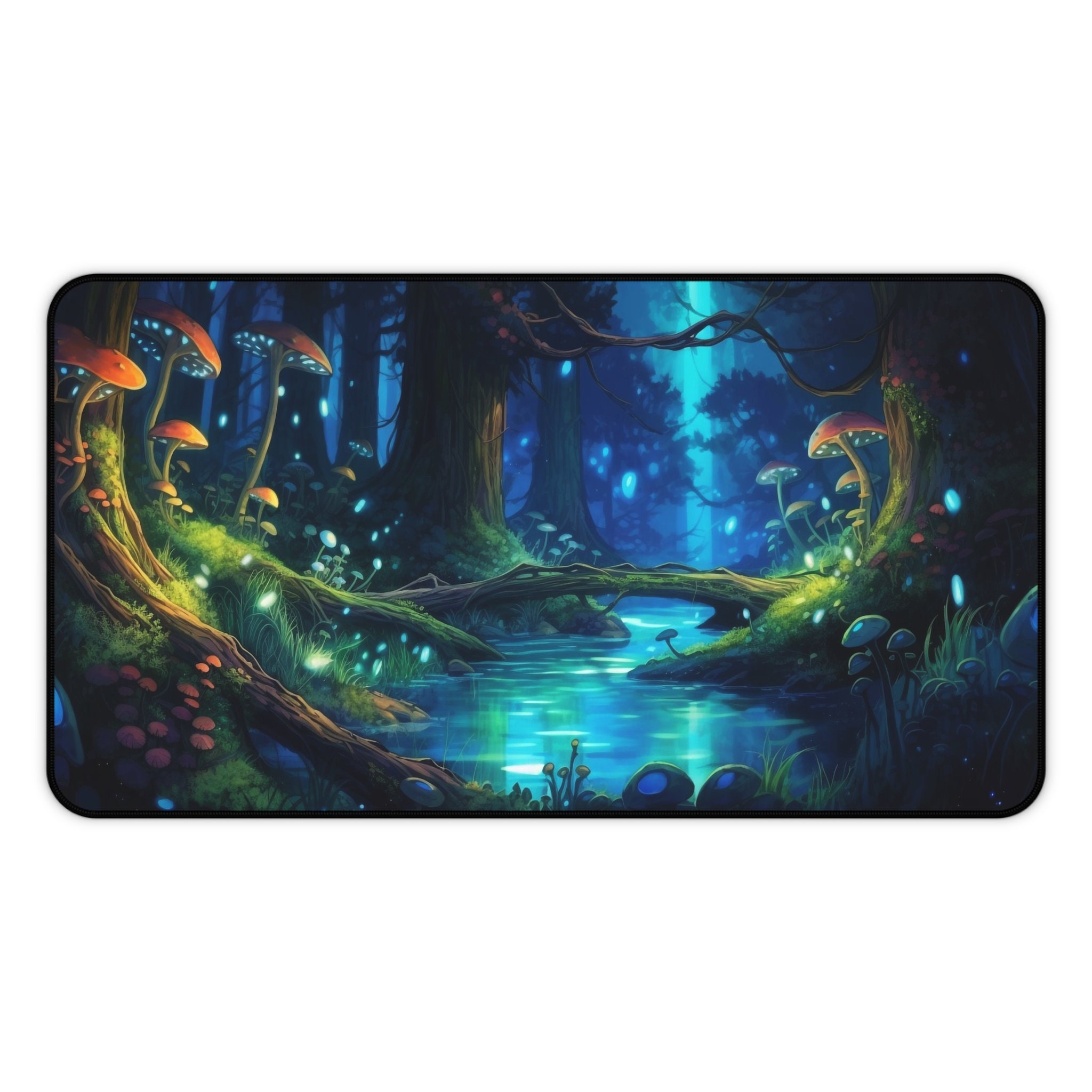 Enchanted Redwood Forest Desk Mat Mystic Night, Cute Mushrooms, River ...
