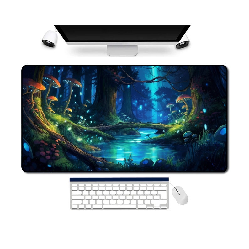 Enchanted Redwood Forest Desk Mat: Mystic Night Anime Woodland ...