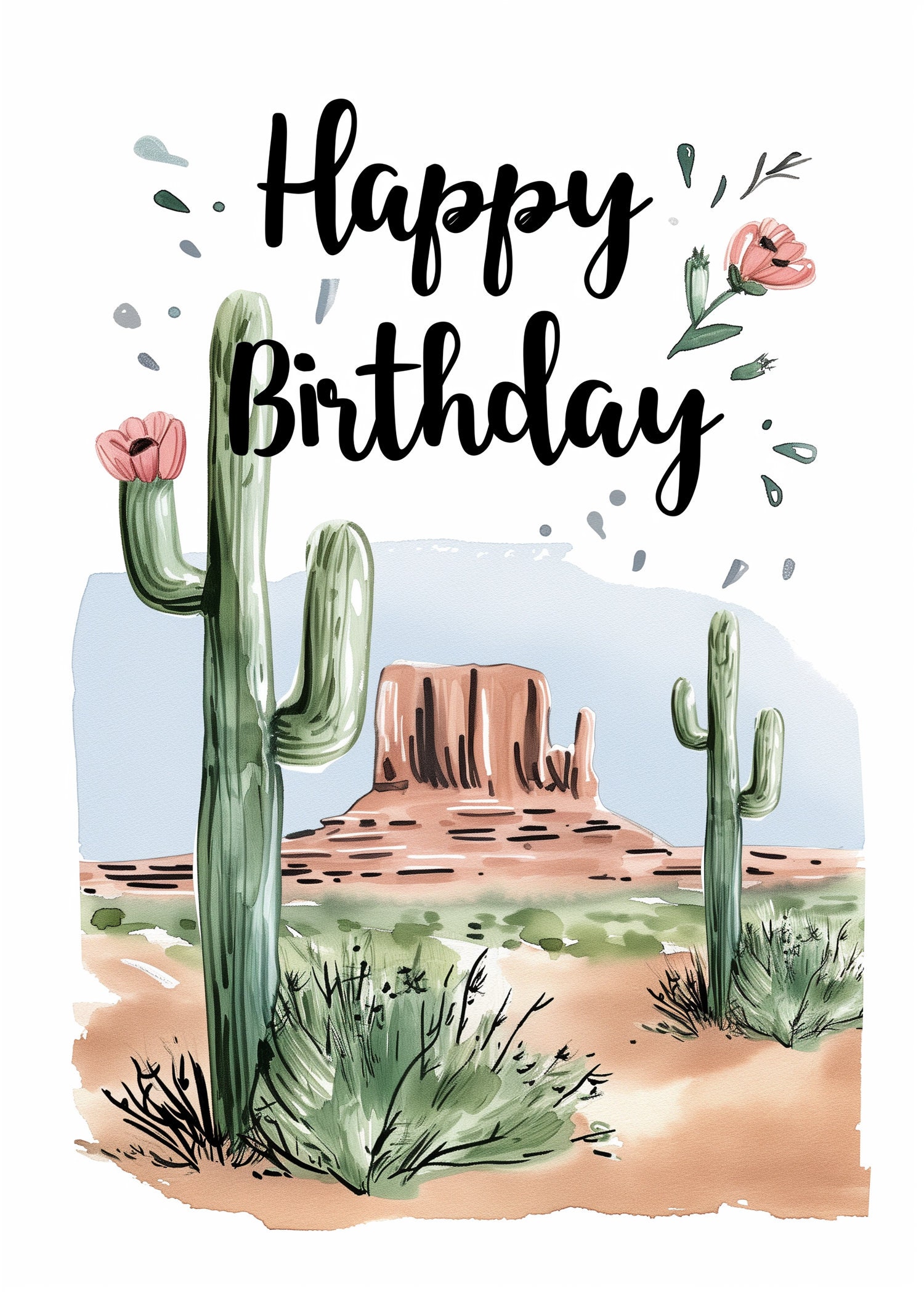 Desert Birthday Card for Instant Download, Printable Desert Bday Card ...