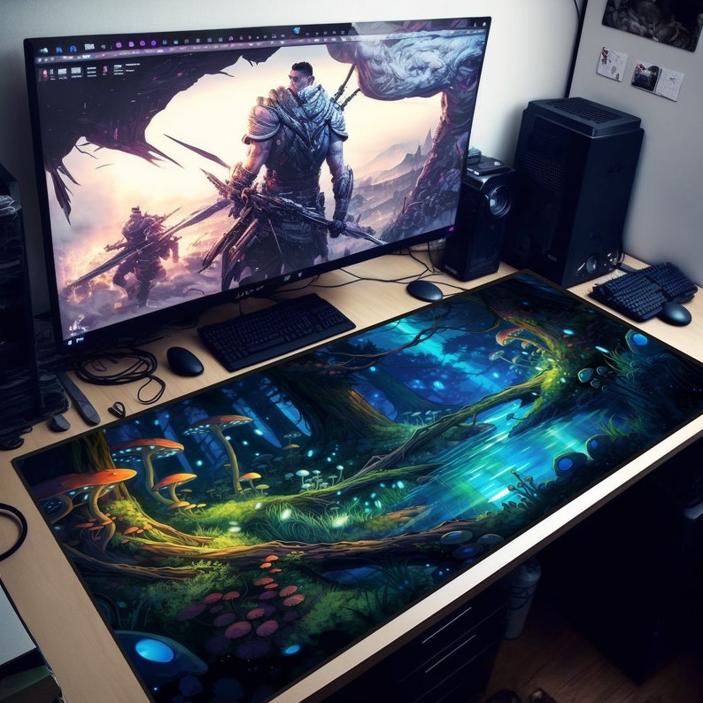 Enchanted Redwood Forest Desk Mat: Mystic Night Anime Woodland ...