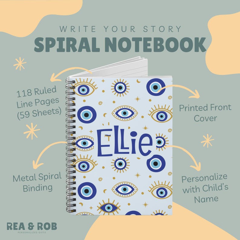 Custom Blue Evil Eye Notebook, Personalized Kid's Journal - Etsy