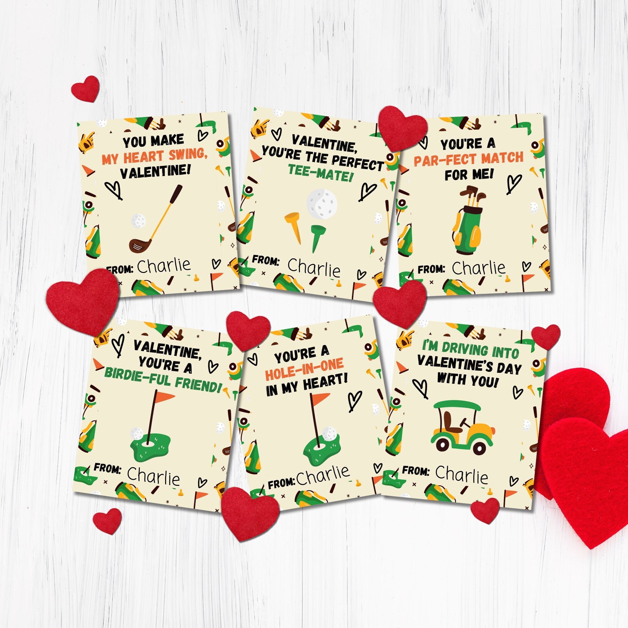 Printable Golf Classroom Valentine's Day Cards, Golf Valentines Day ...