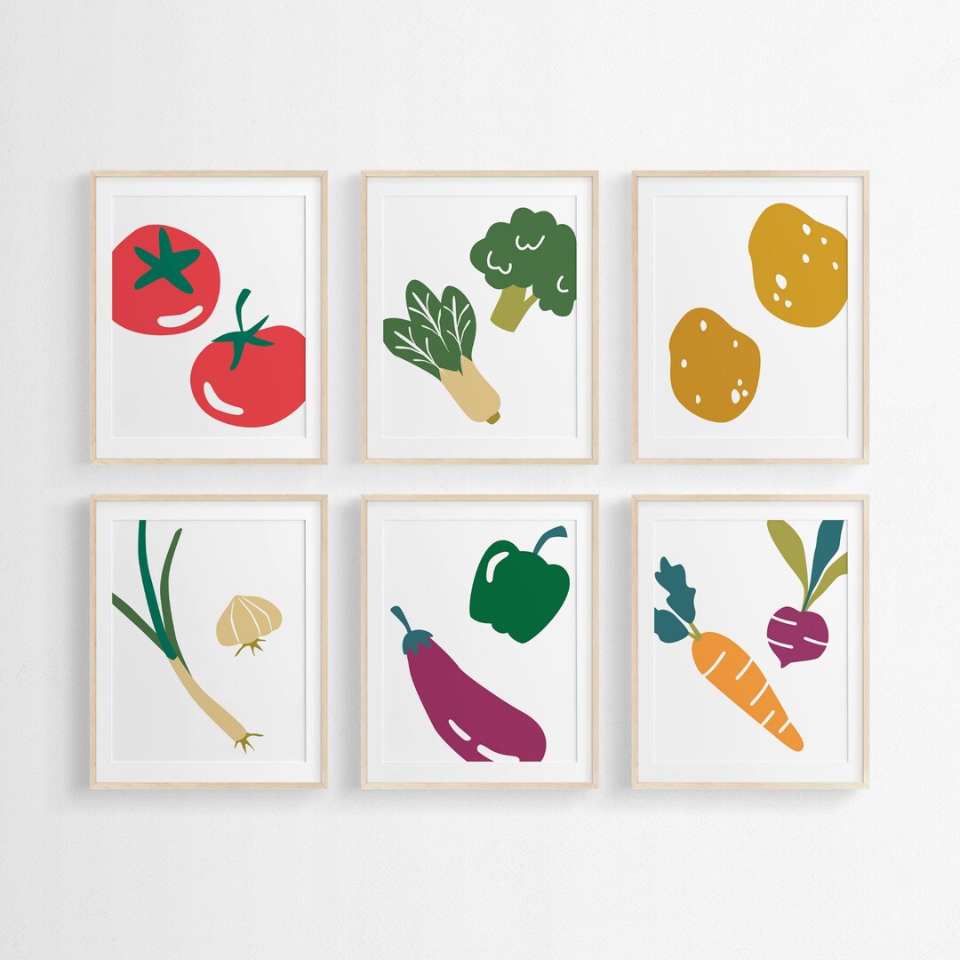 Vegetable Wall Art Prints Set of 6, Veggie Poster Print, Kids Kitchen ...