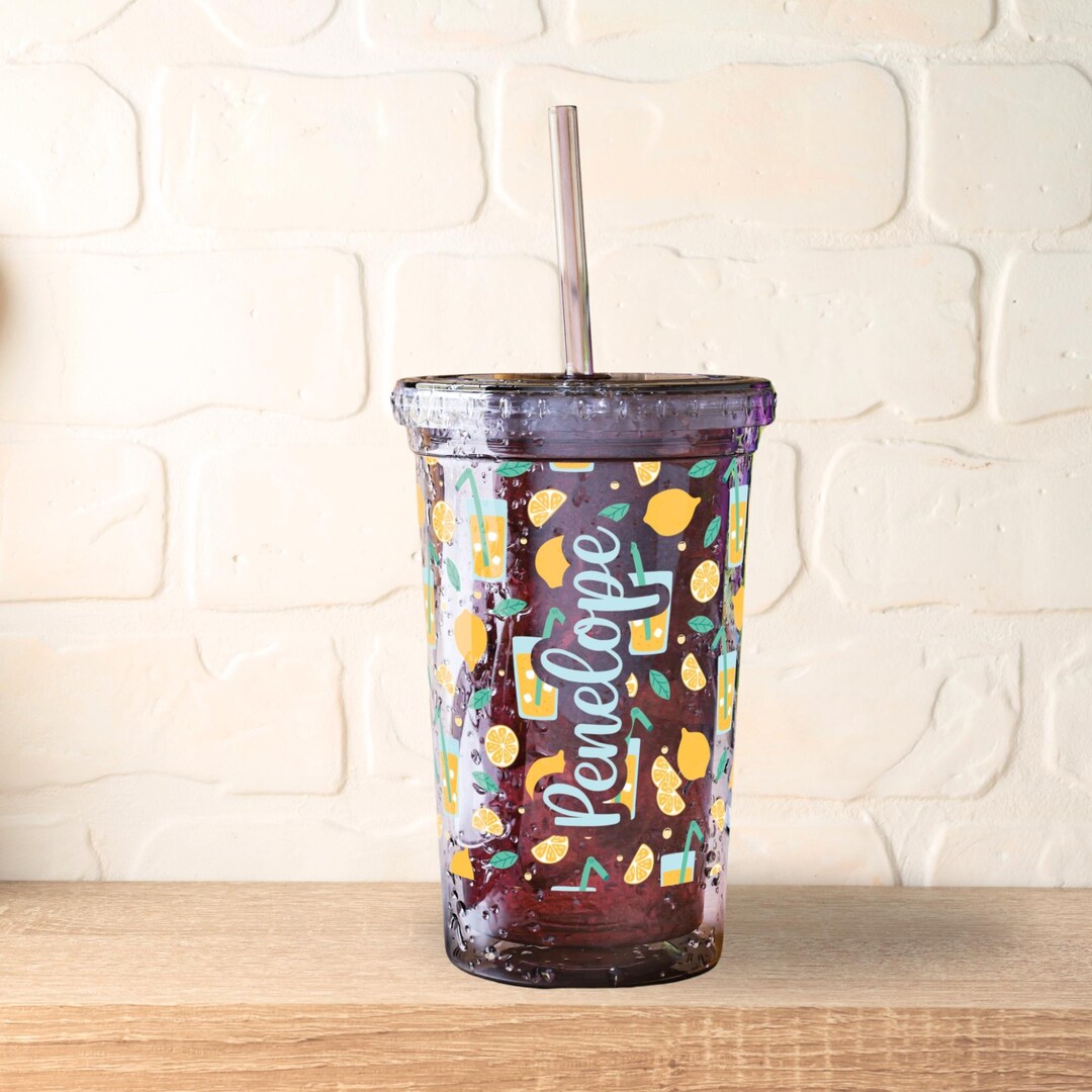 Lemonade Tumbler Custom Name, Lemon Squeeze Iced Drink Cup With Lid ...