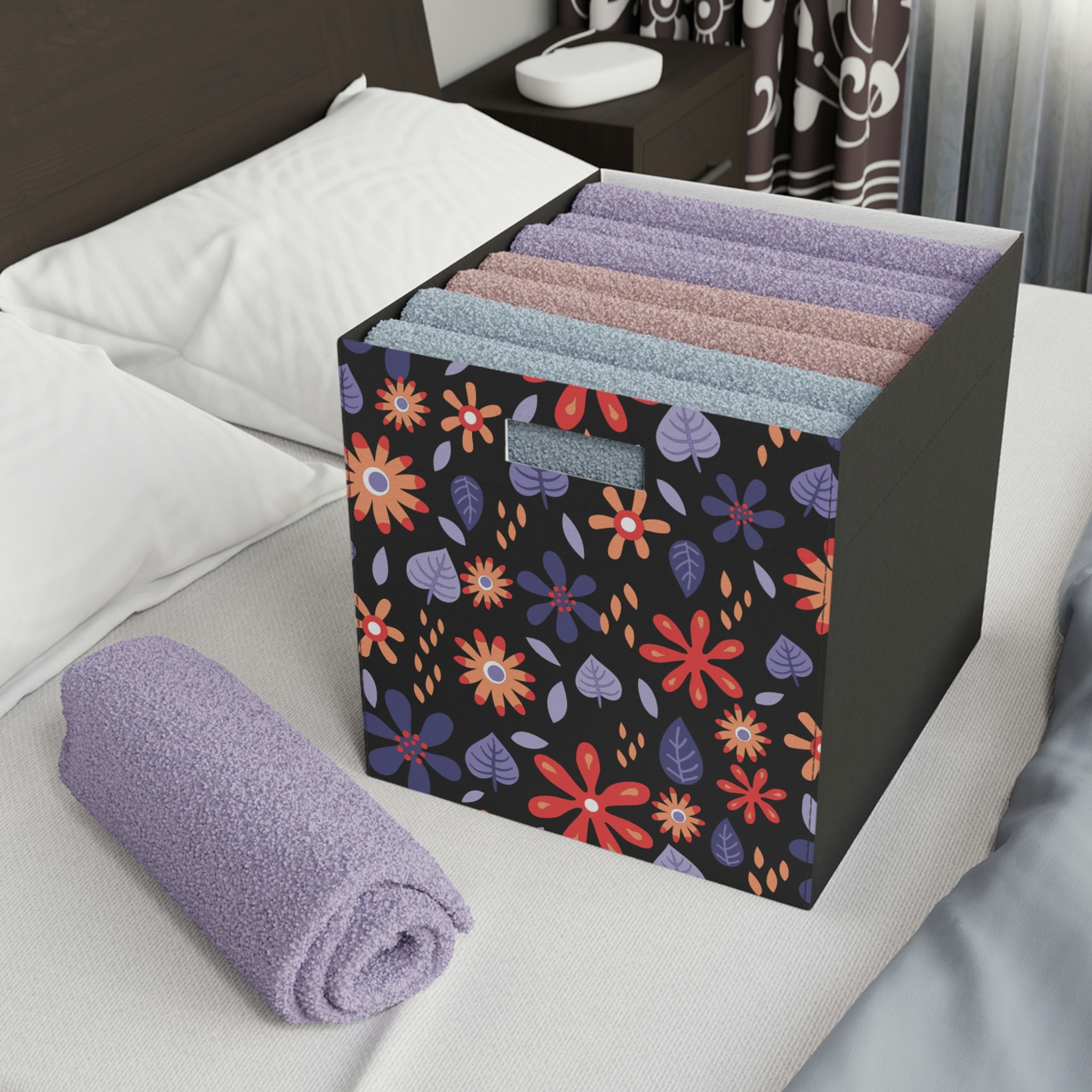 Retro Floral Bedroom Storage Box, Foldable Storage Box, Felt Storage ...