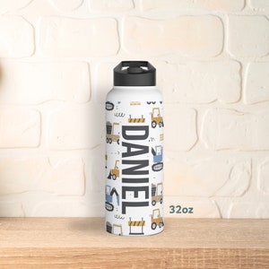 Personalized Kids Construction Water Bottle / Work Trucks Back to ...