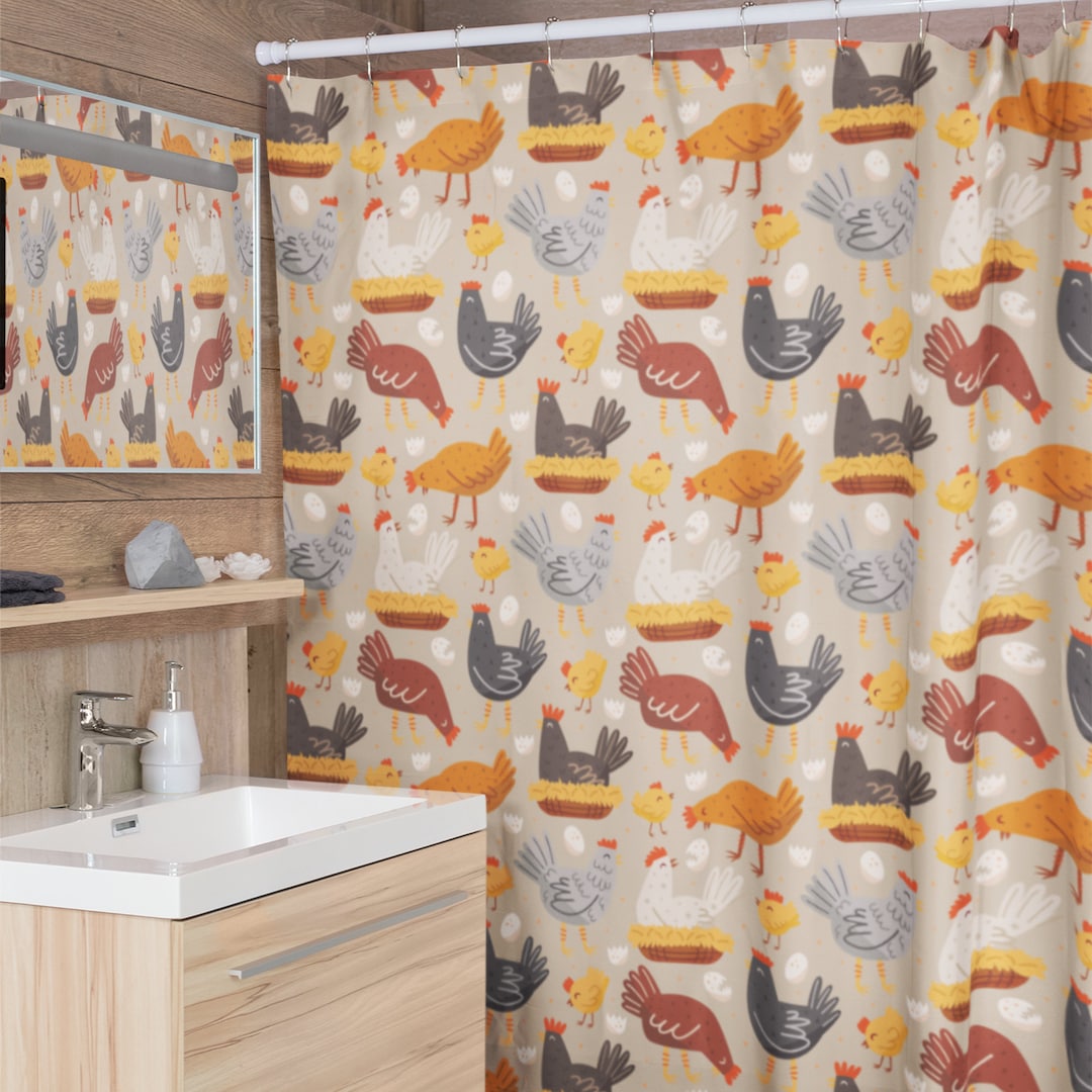 Chicken Shower Curtain for Farmhouse Bathroom Decor | Kid Shower ...