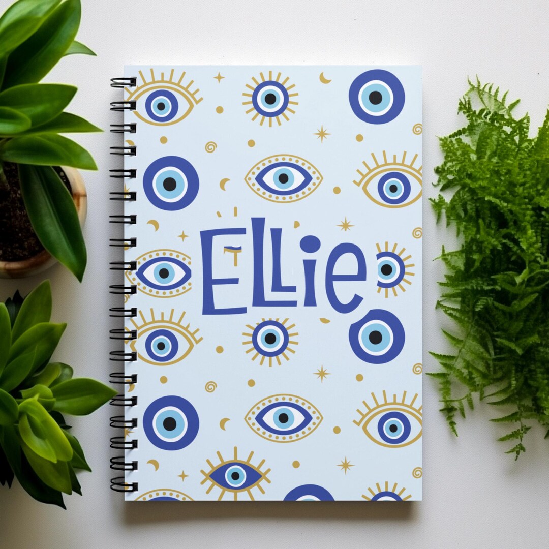 Custom Blue Evil Eye Notebook, Custom Notebook, Kid Personalized ...