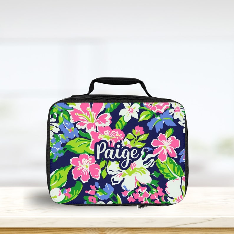 Personalized Floral Lunchbox, Girls Preppy Flower Lunch Bag - Etsy
