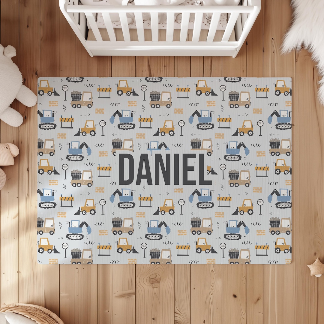 Cute Construction Rug With Custom Name - Customizable Baby Boy Nursery ...