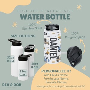 Personalized Kids Construction Water Bottle / Work Trucks Back to ...