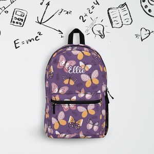 Butterfly Backpack Personalized / Custom Name Kid School Bag / Purple ...