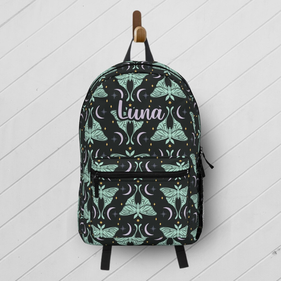 Luna Moth Backpack With Name, Custom Name Backpack Moon Moth, Girls ...