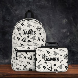 Pirate Backpack Personalized / Nautical Themed Book Bag Lunchbox Set ...