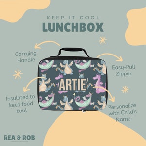 Dragons Lunchbox With Custom Name / Dragon Lunch Bag for School ...