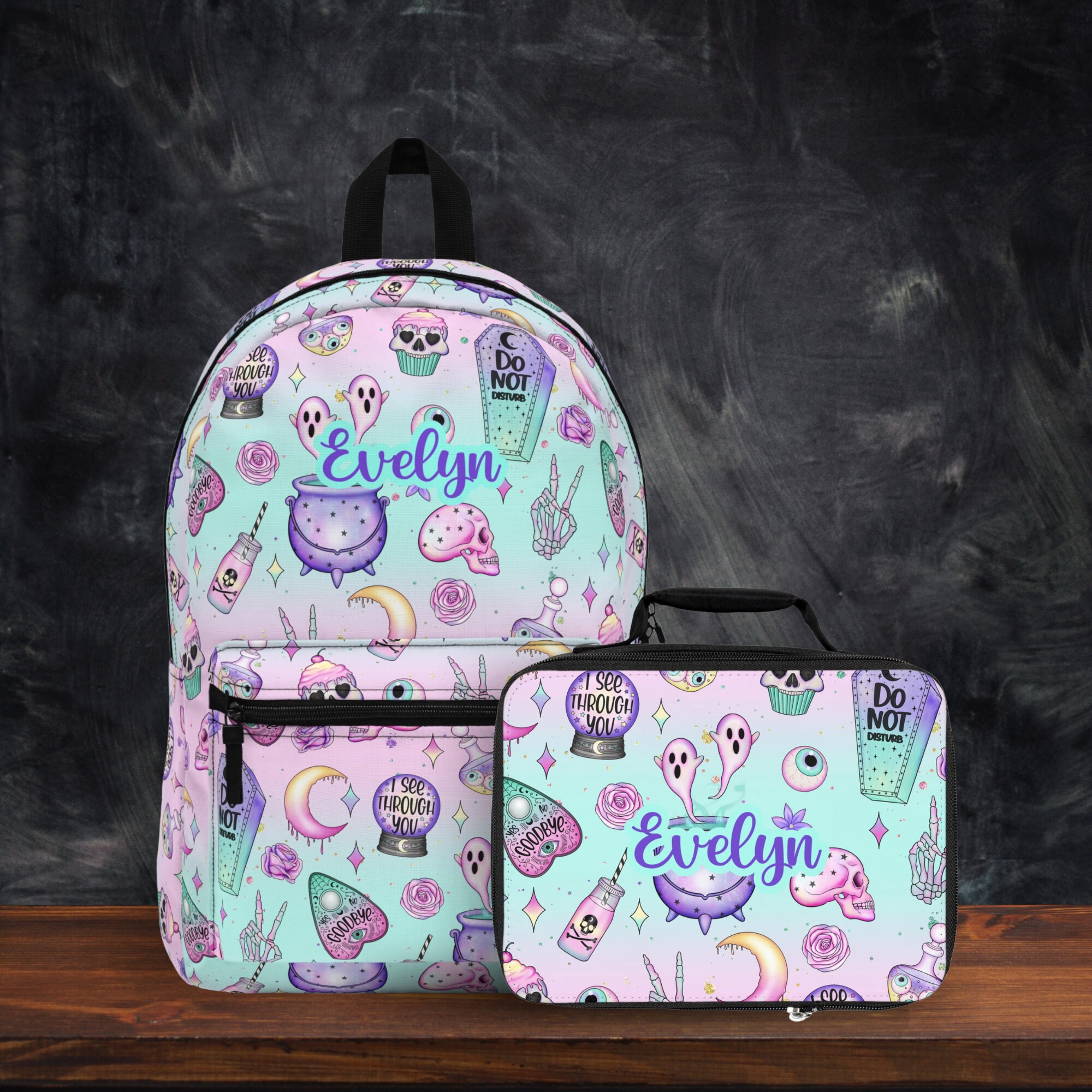 Personalized Pastel Goth Backpack / Pink Halloween Candy Book Bag ...