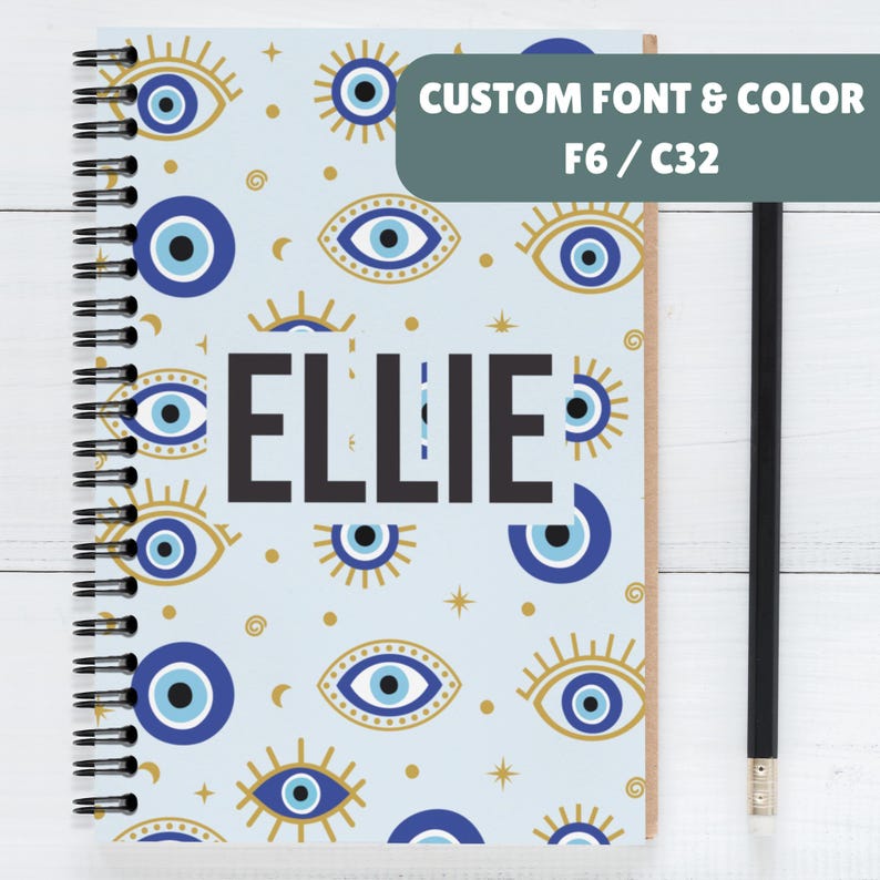 Custom Blue Evil Eye Notebook, Personalized Kid's Journal - Etsy