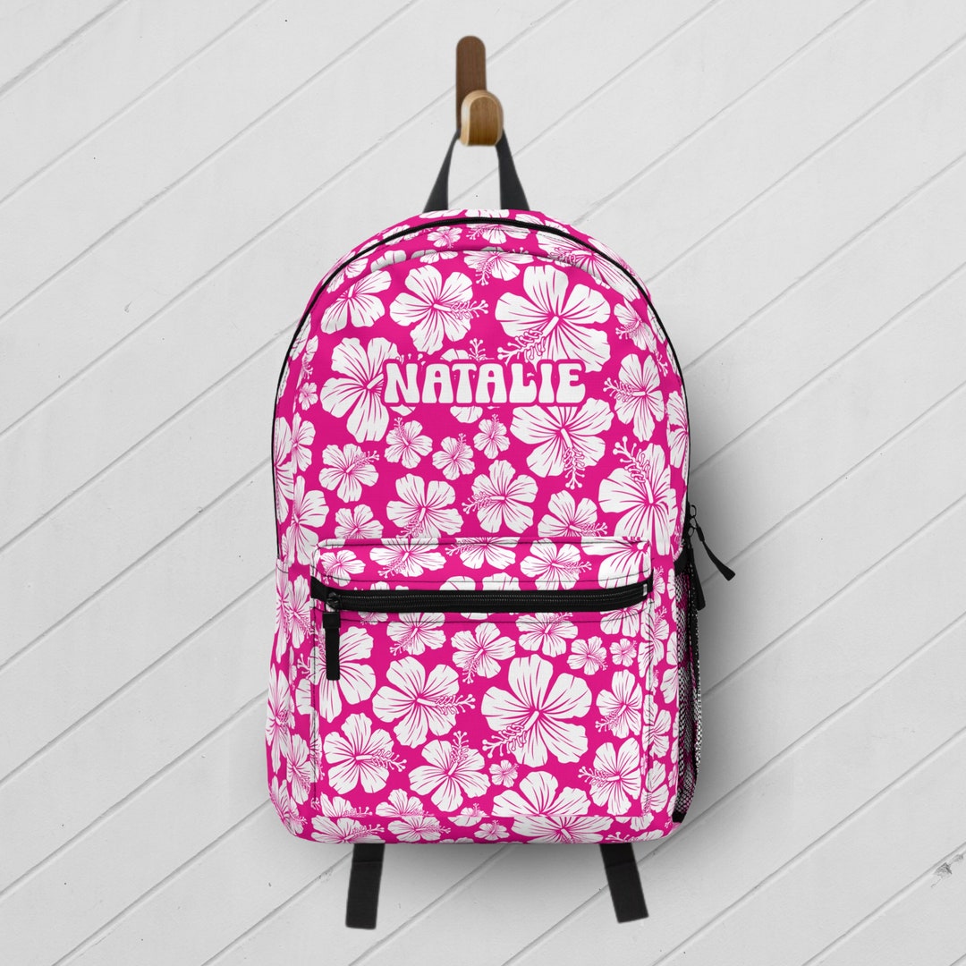 Pink Hibiscus Backpack, Kid School Bag, Flower School Bag, Custom Name ...