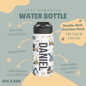 Personalized Kids Construction Water Bottle / Work Trucks Back to ...