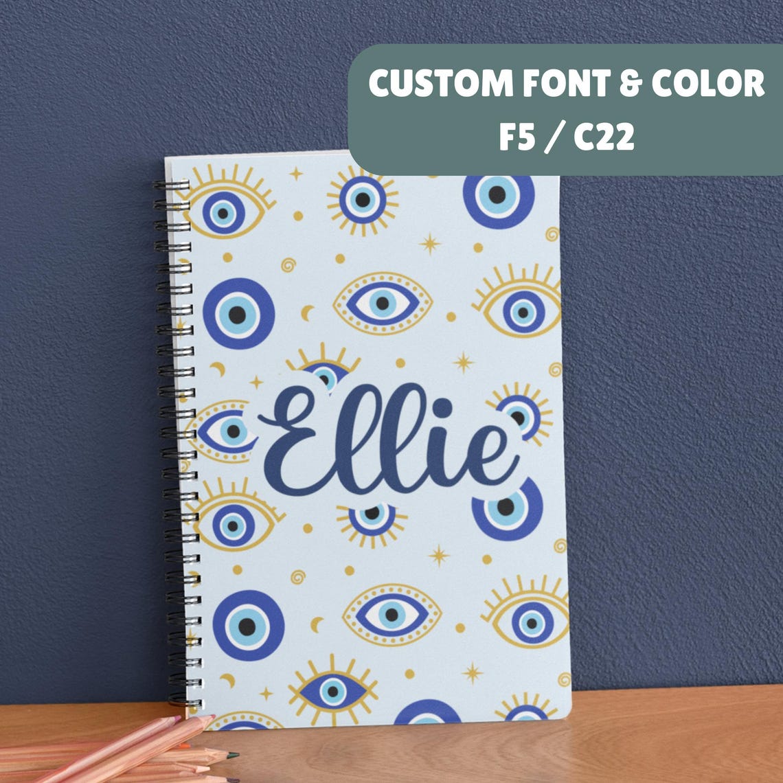 Custom Blue Evil Eye Notebook, Personalized Kid's Journal - Etsy