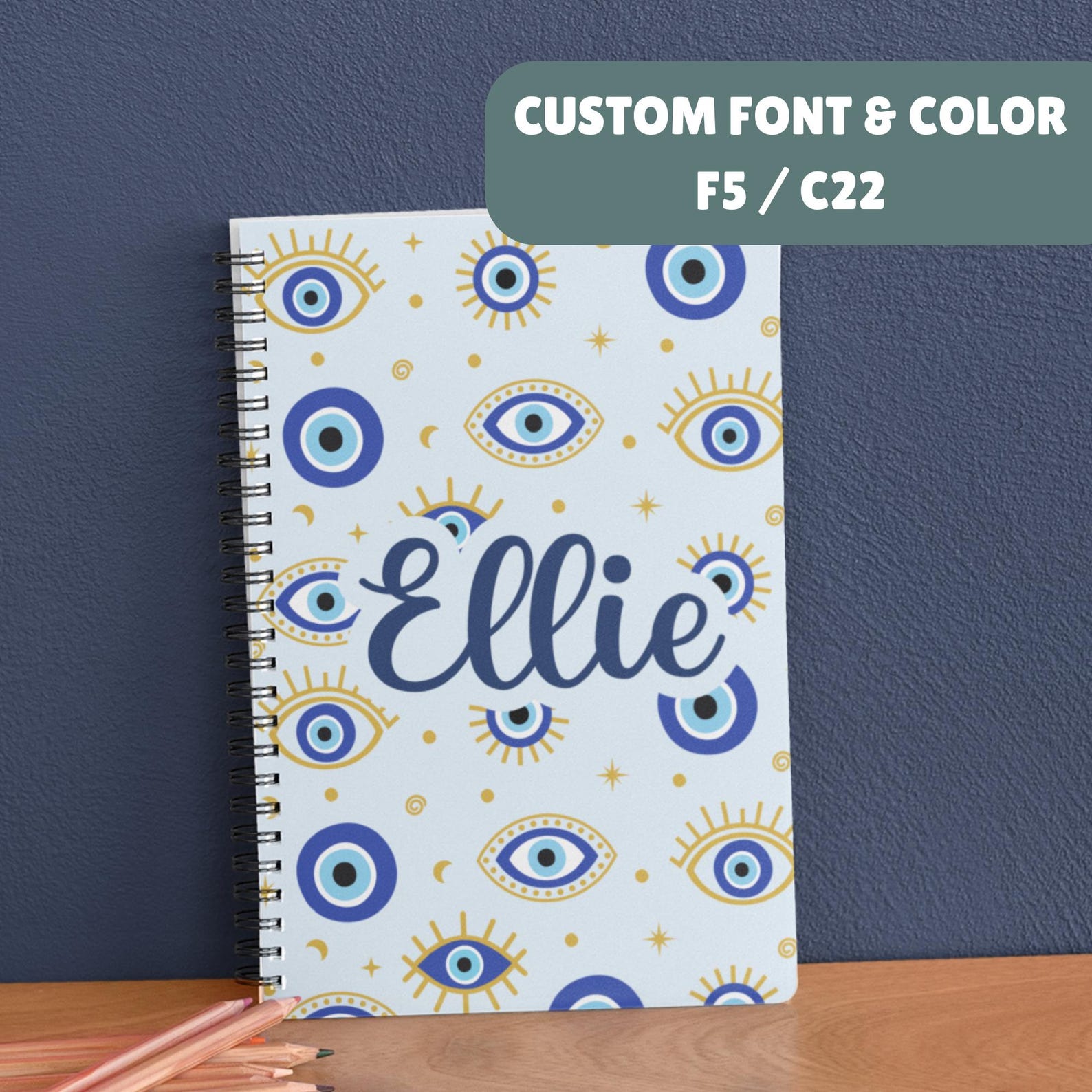 Custom Blue Evil Eye Notebook, Personalized Kid's Journal - Etsy