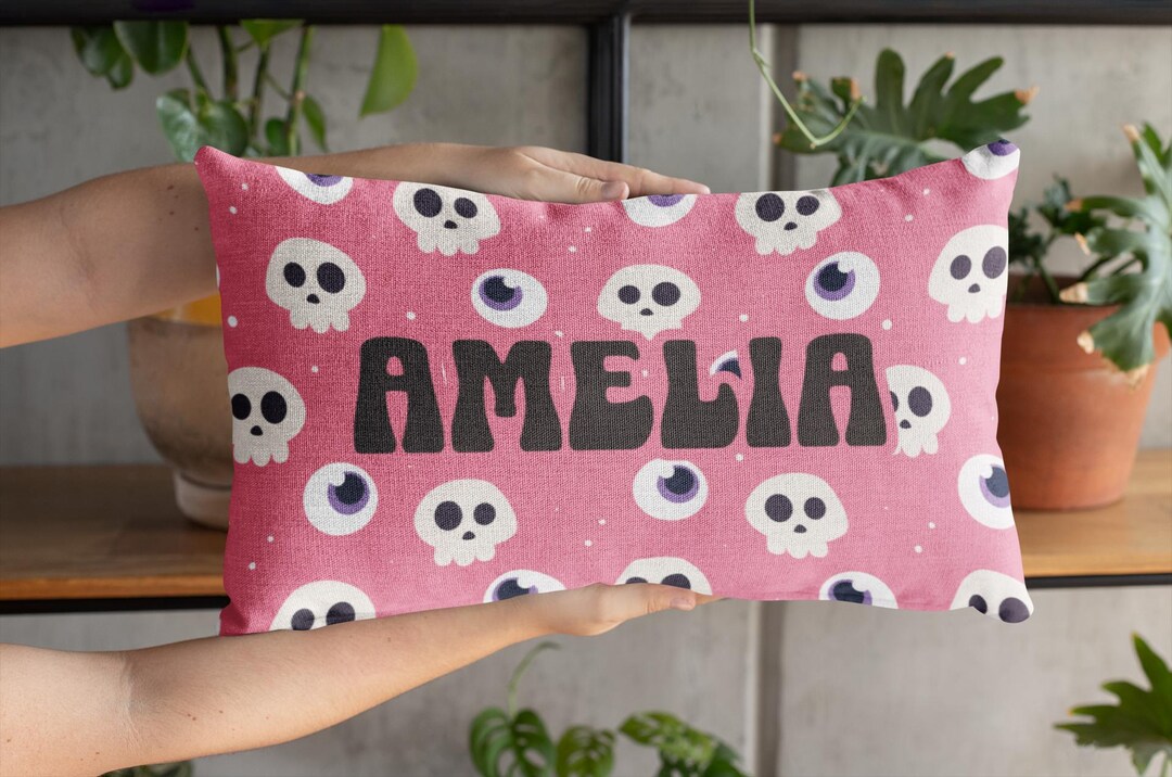 Personalized Eyeball Skull Pillow, Pink Spooky Decor - Etsy