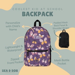 Butterfly Backpack Personalized / Custom Name Kid School Bag / Purple ...