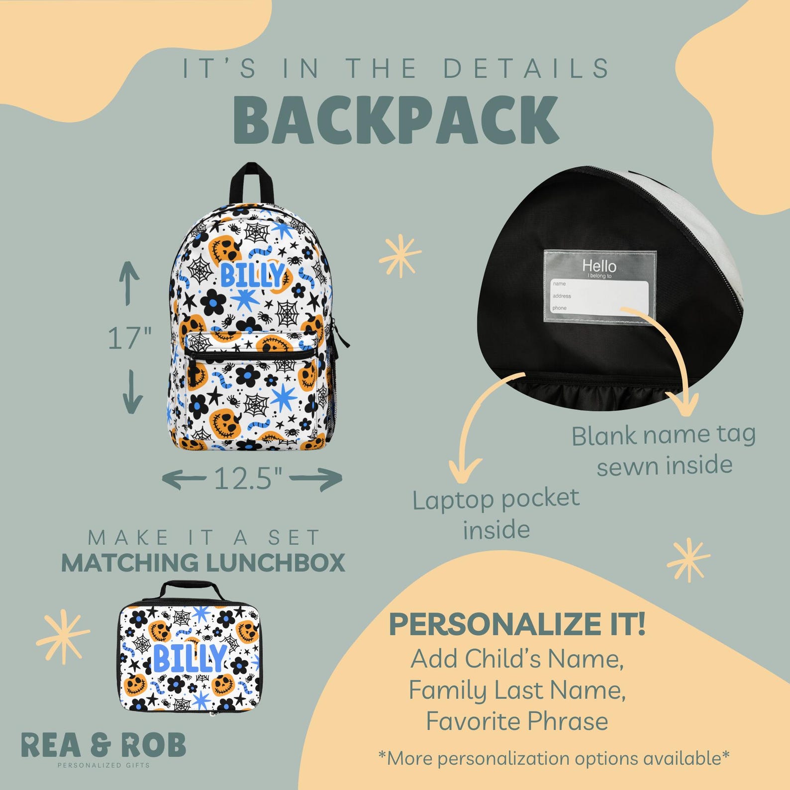 Personalized Halloween Backpack, Kids School Book Bag - Etsy