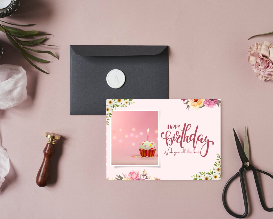 Pink Aesthetic Happy Birthday Card, Birthday Card Prints, Editable ...