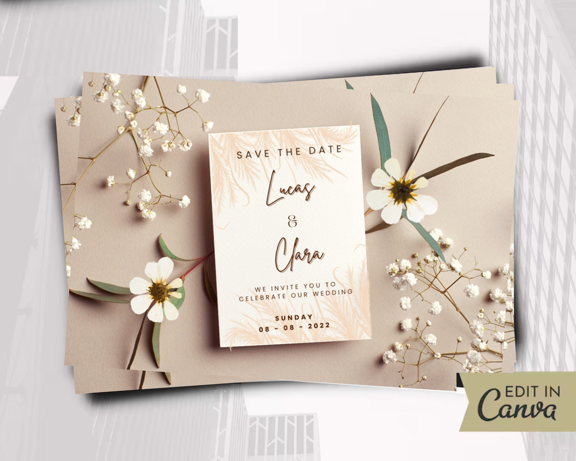Floral Aesthetic Wedding Invitation, Printable Wedding Card, Editable ...