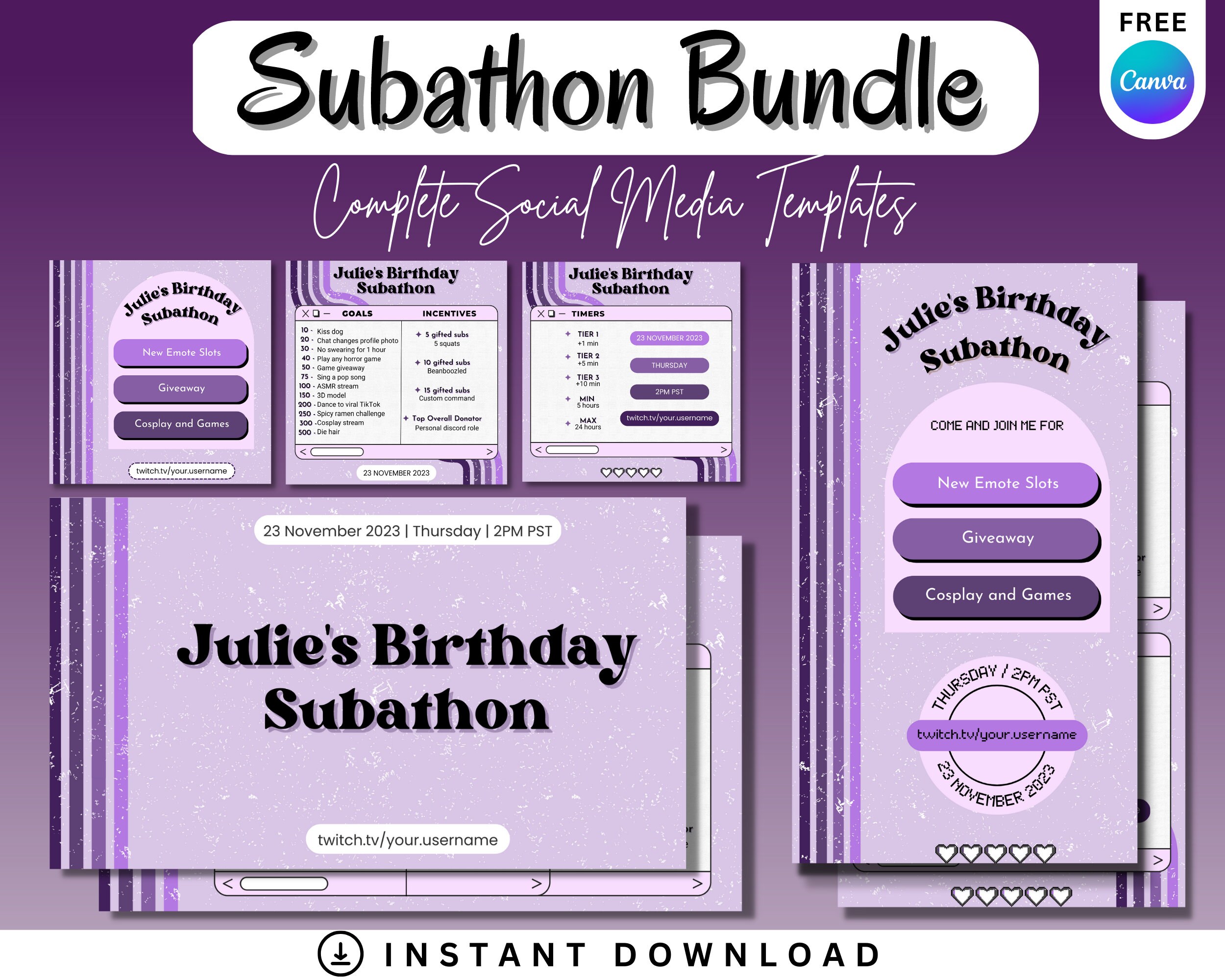 Aesthetic Soft Purple Subathon Template |minimalist Twitch Stream ...