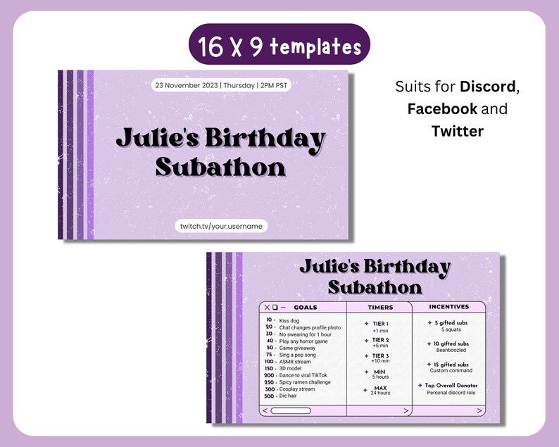 Aesthetic Soft Purple Subathon Template |minimalist Twitch Stream ...