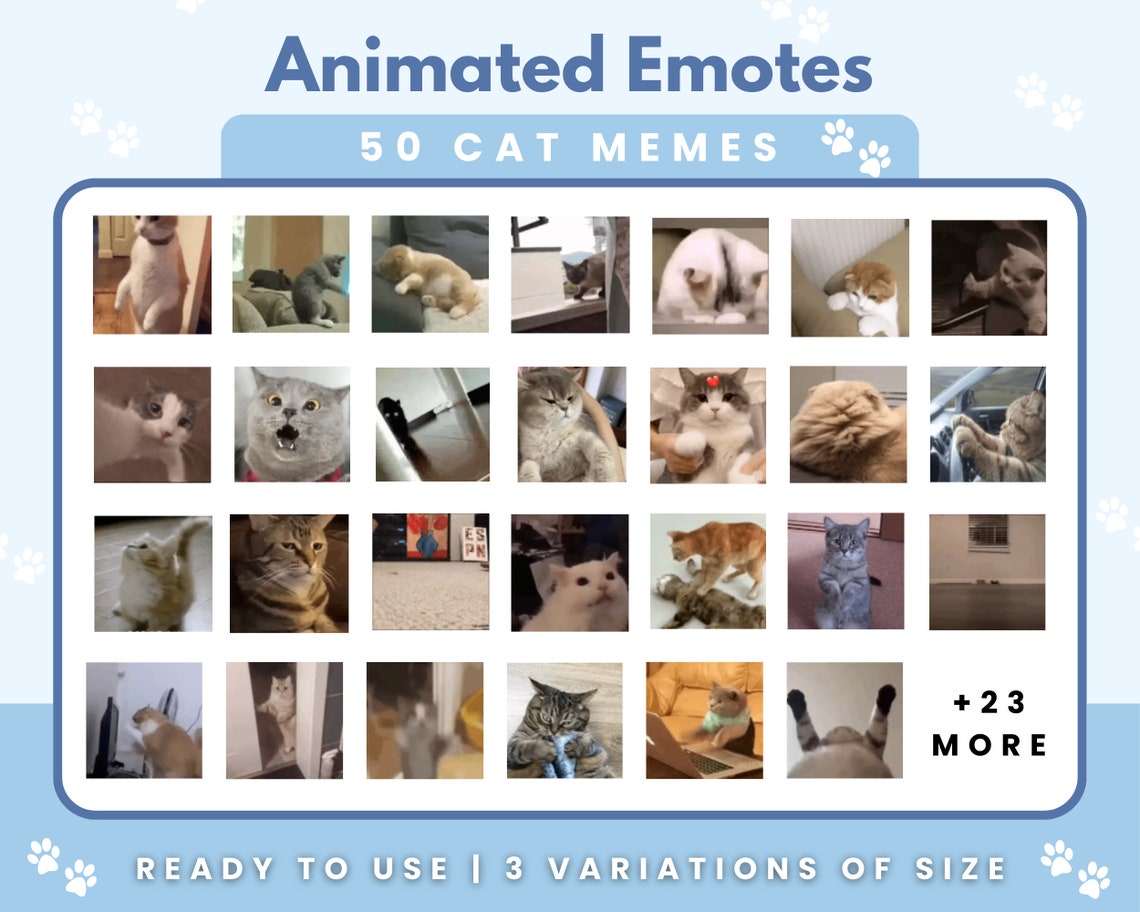 50 Animated Cat Emotes Pack | Twitch Meme Emotes | Funny Cats Meme ...