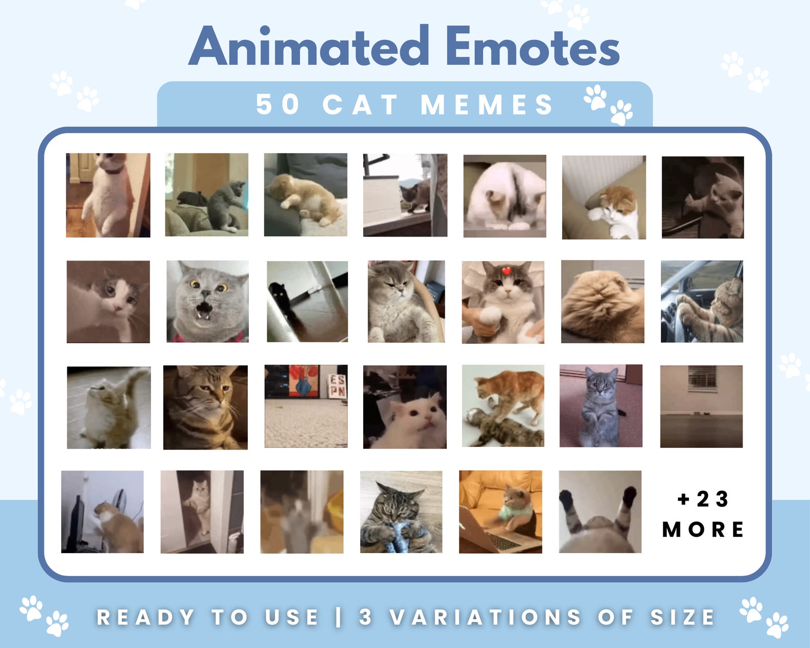 50 Animated Cat Emotes Pack | Twitch Meme Emotes | Funny Cats Meme ...