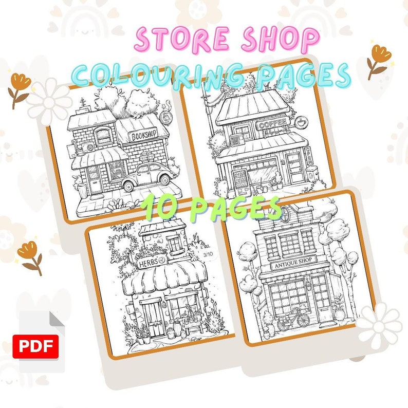 PRINTABLE PDF Coloring Pages Store Shop Theme - Etsy