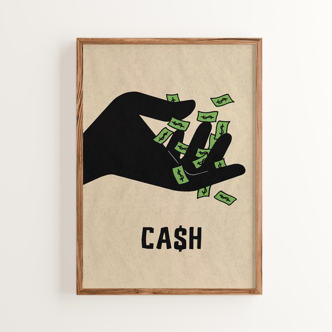 Cash Art Print, Money Poster, Minimalist Wall Art, Black and Green ...