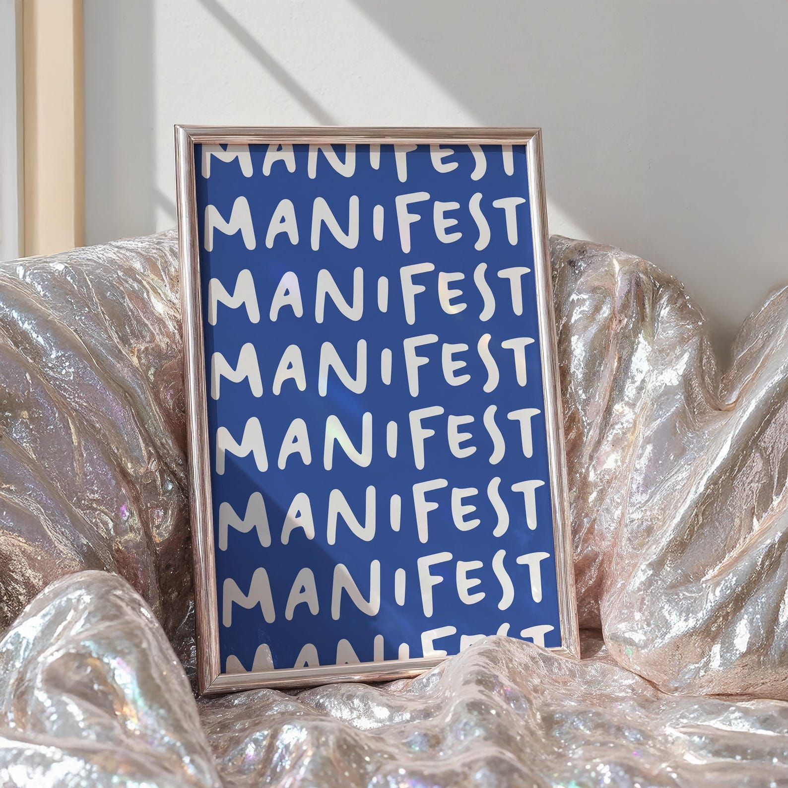 Manifest Print, Positive Affirmation Wall Art, Blue Typography Poster ...