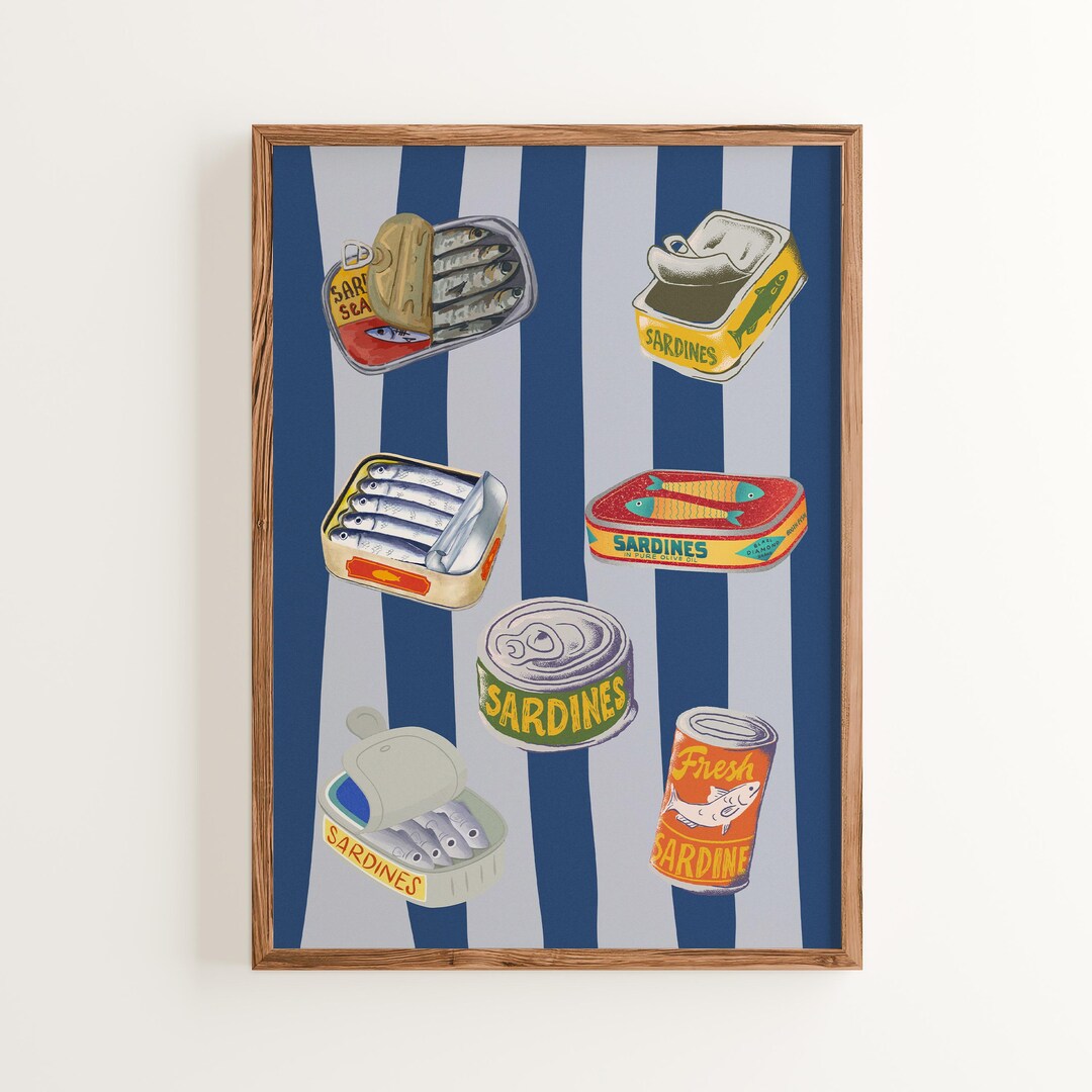 Vintage Sardine Can Collage Art Print, Retro Kitchen Decor, Pop Art ...