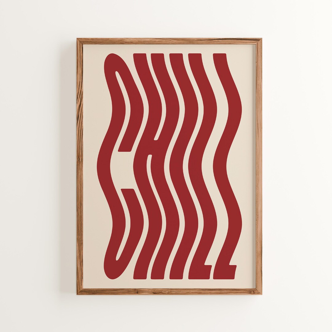 Chill Print: Red Wavy Retro Typography, Minimalist Art (digital ...