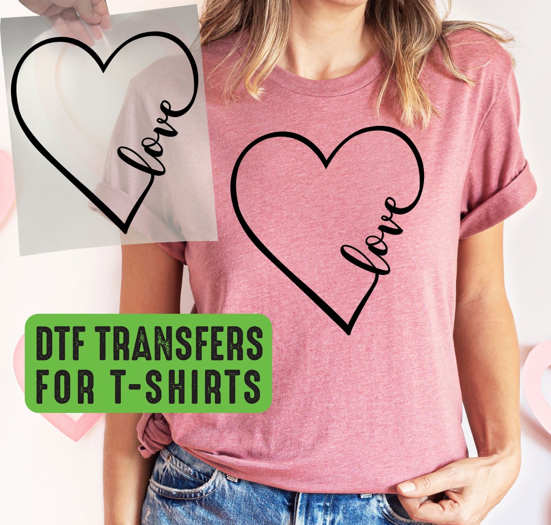 Love Heart Transfers for T-shirts Valentines Day DTF Transfer Direct to ...