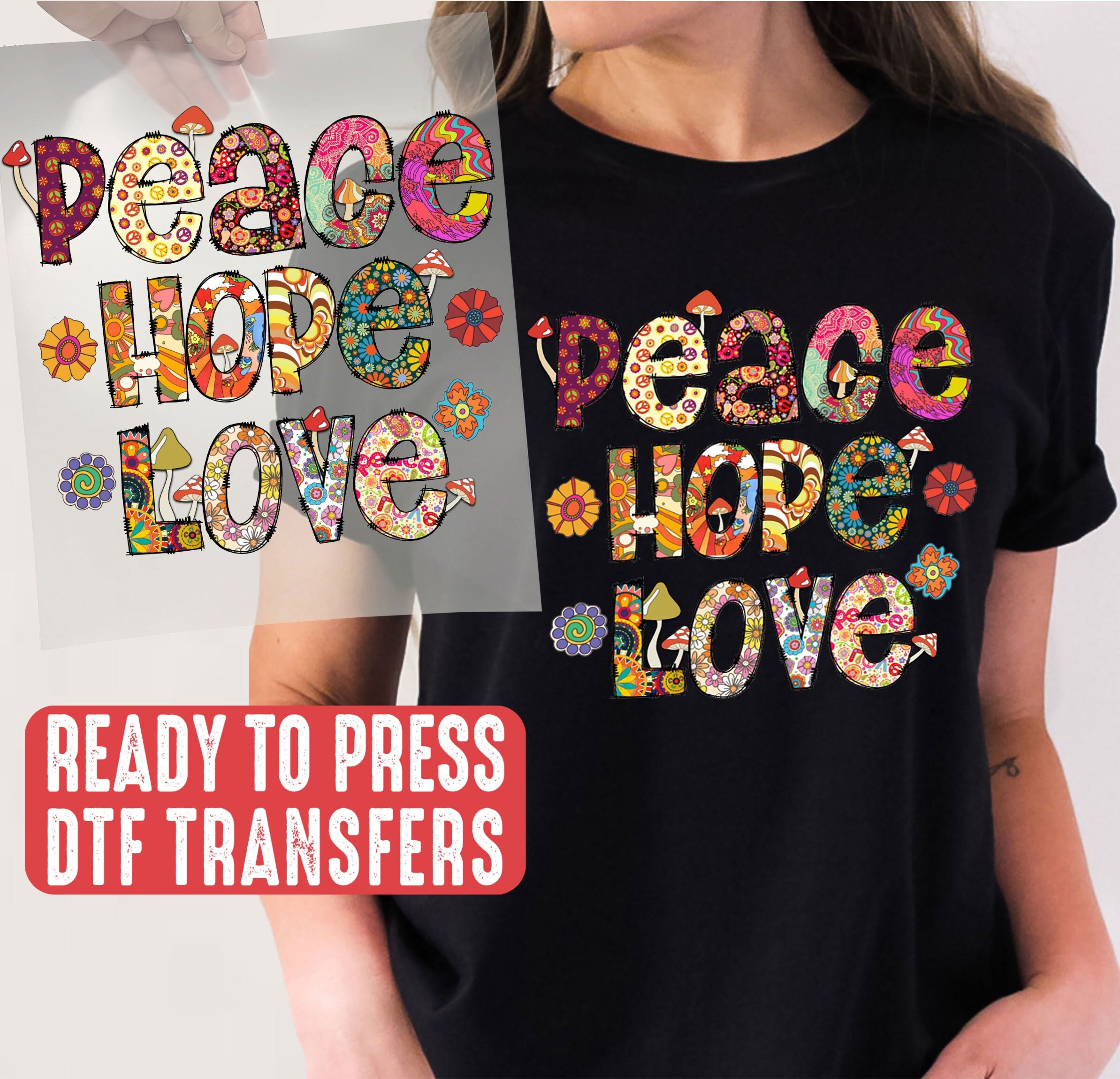 DTF Transfer Peace Hope Love Transfer for T-shirts Valentines Day ...