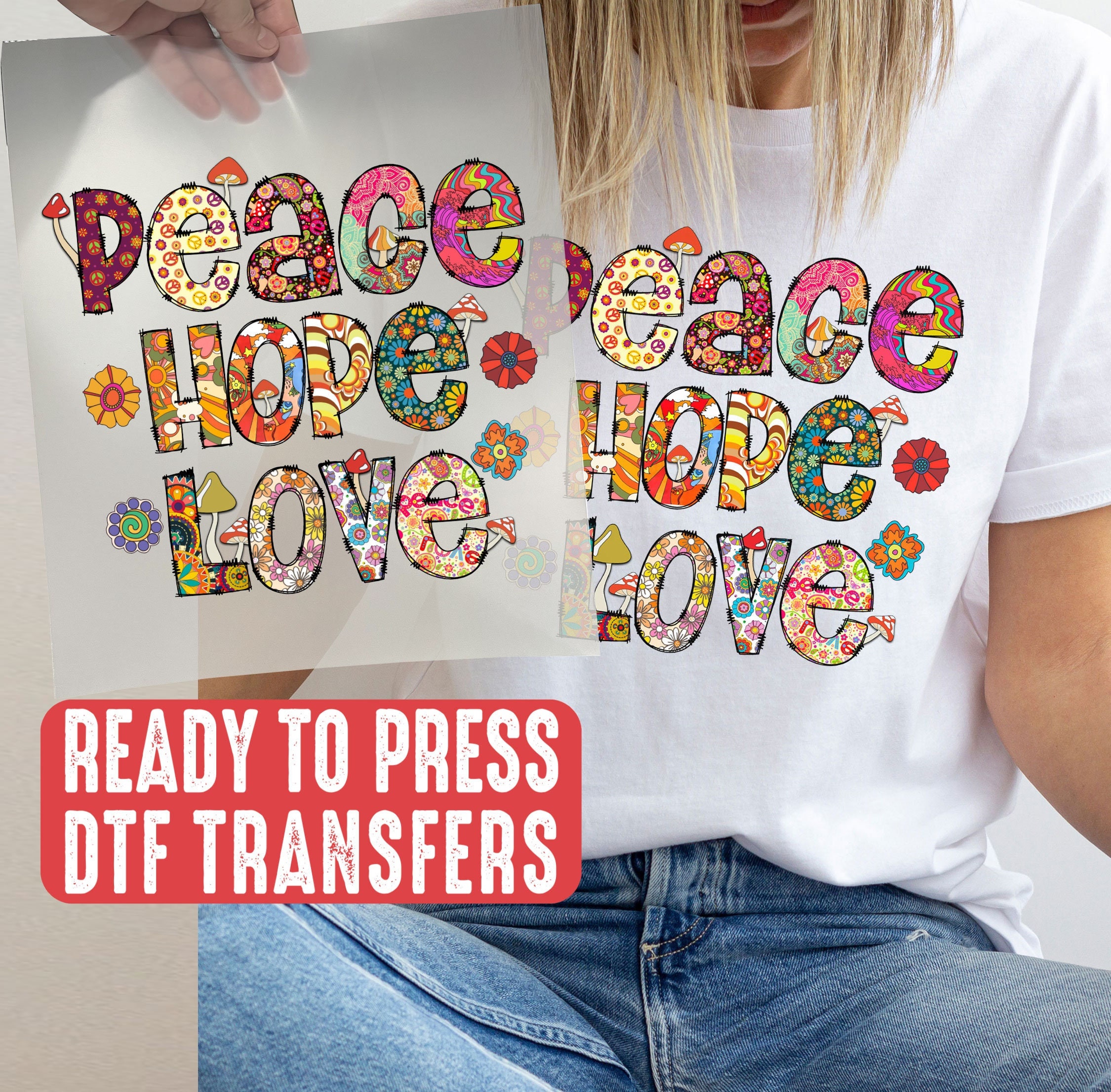 DTF Transfer Peace Hope Love Transfer for T-shirts Valentines Day ...