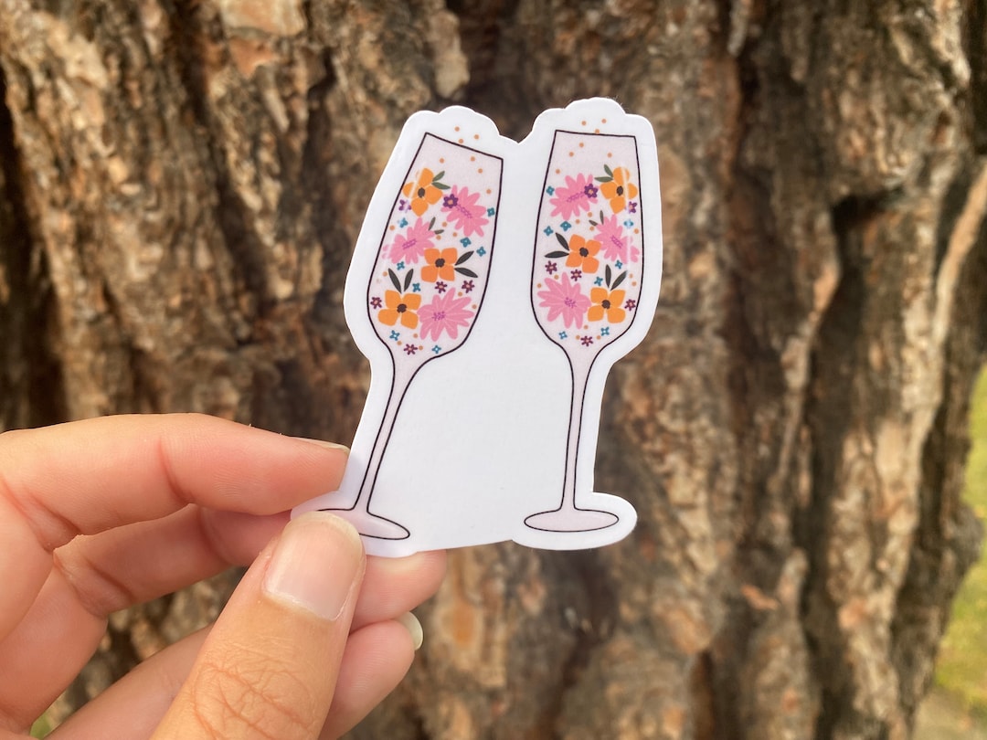 Champagne Glass Sticker, New Years Eve Stickers, 3 Inch Die Cut Vinyl ...