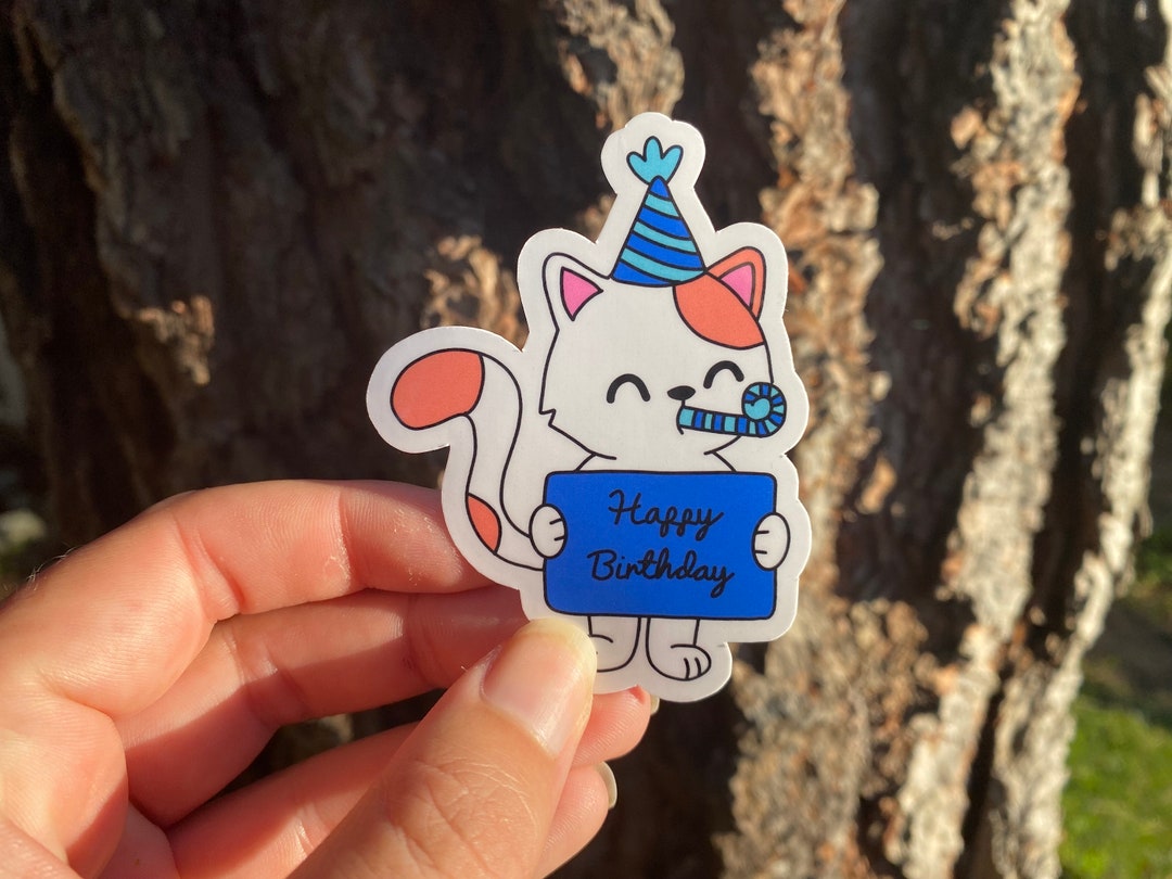 Birthday Sticker, Cat With Sign Sticker, Happy Birthday Sign Sticker ...