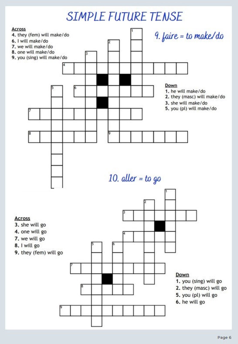 French Verb Puzzle Book / Crossword / Tense Work / KS2 / KS3 / French ...