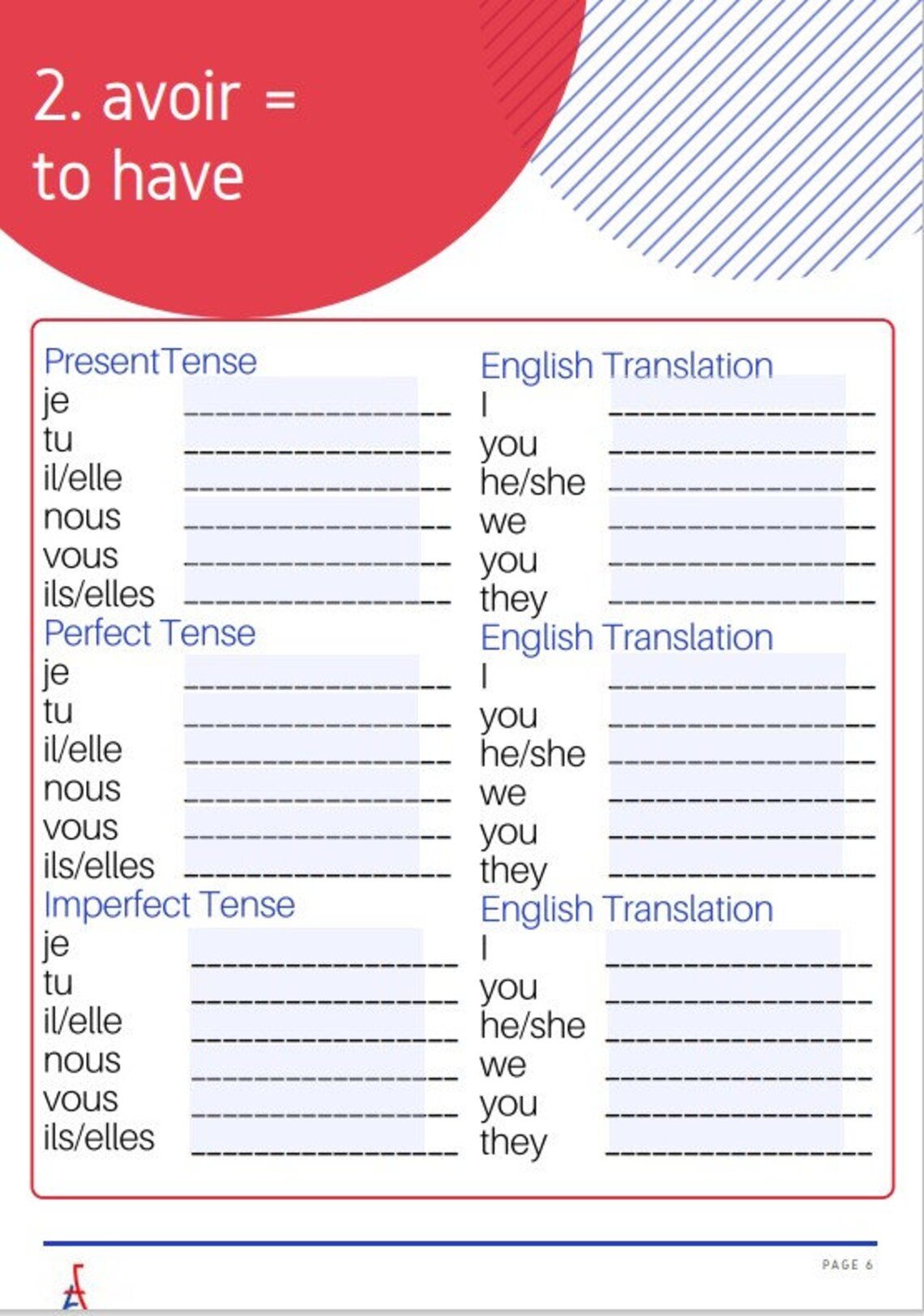 20 Verbs in French Fillable Workbook Download Version A Level GCSE ...