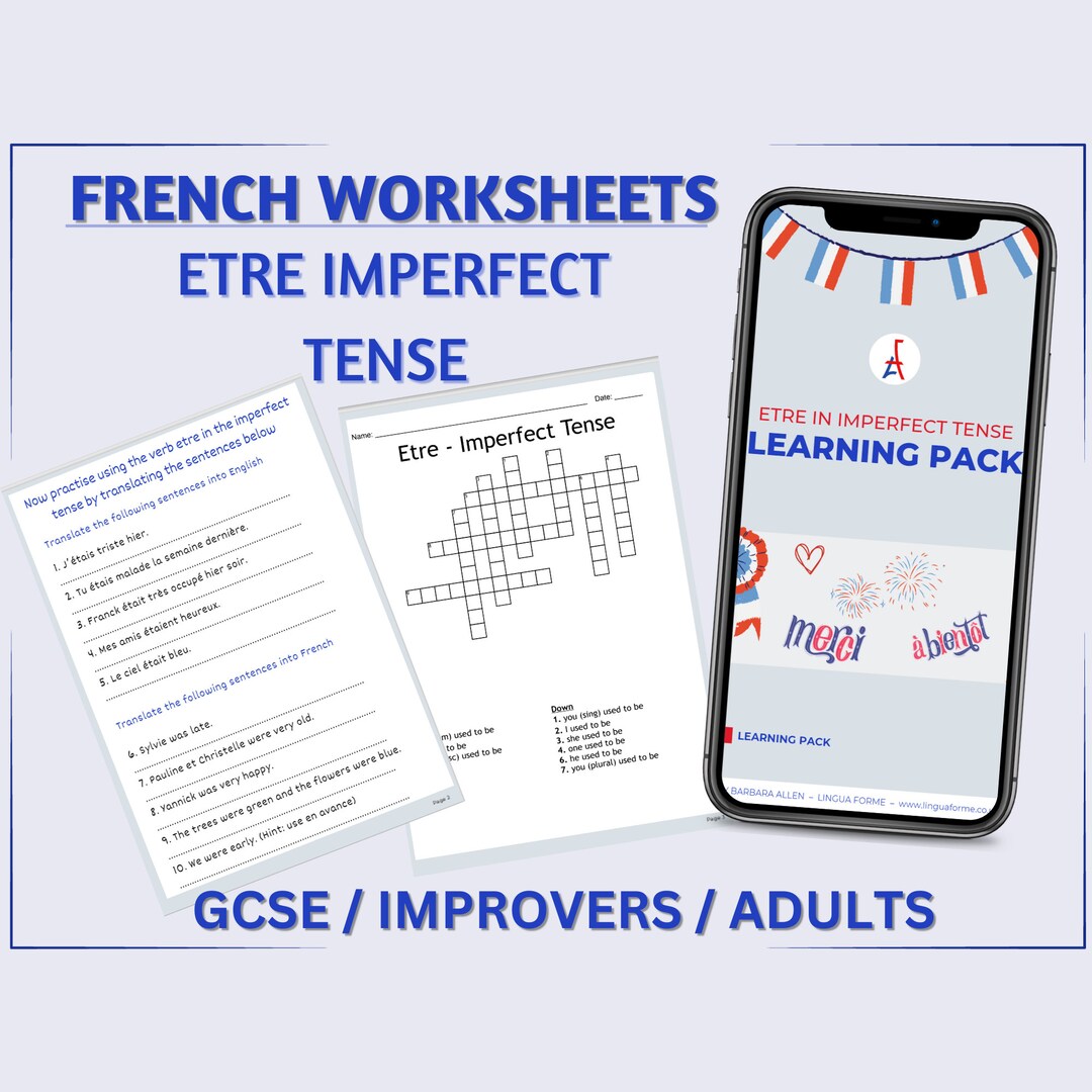 Etre Imperfect Tense Printable French Verb Workbook Flashcards ...