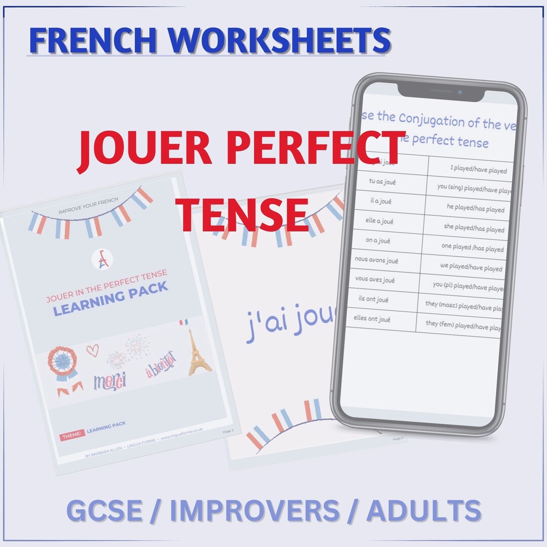 JOUER PERFECT Tense Printable French Verb Workbook Flashcards ...
