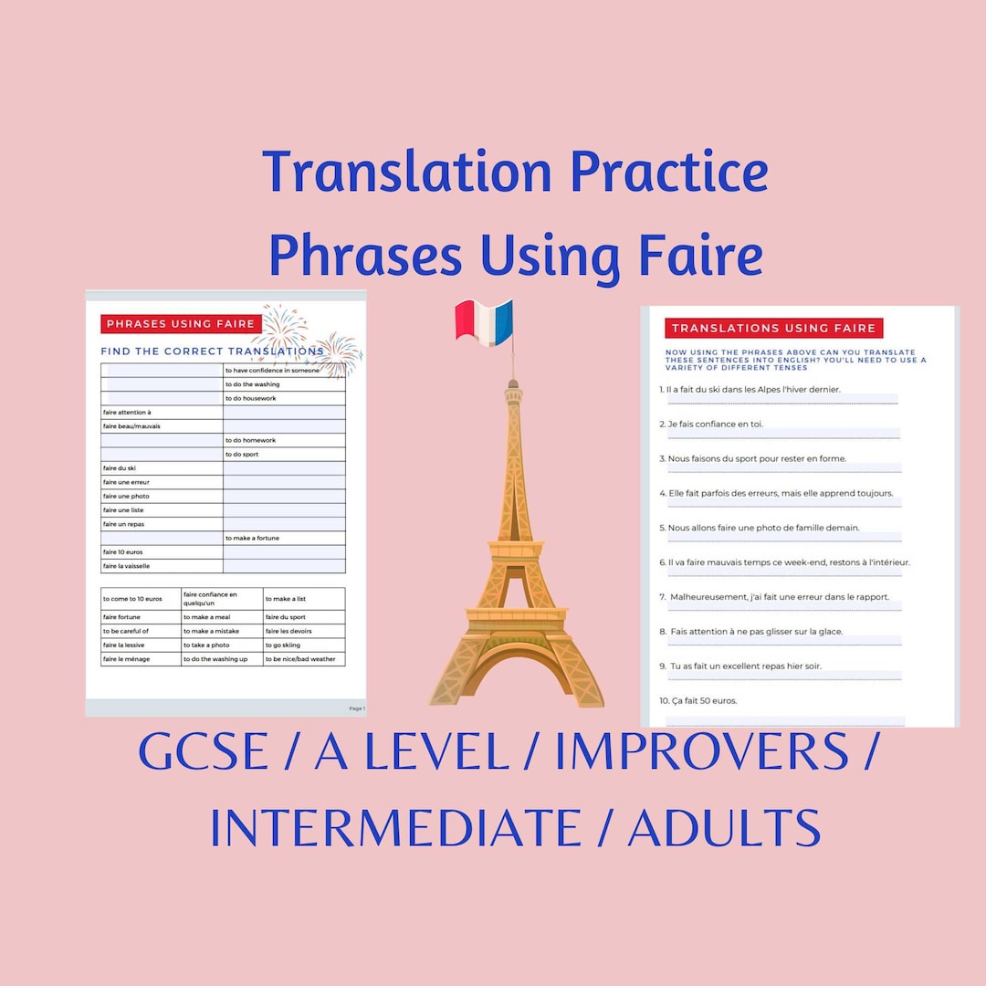 Translations Using Faire French & English Printable Fillable A Level ...